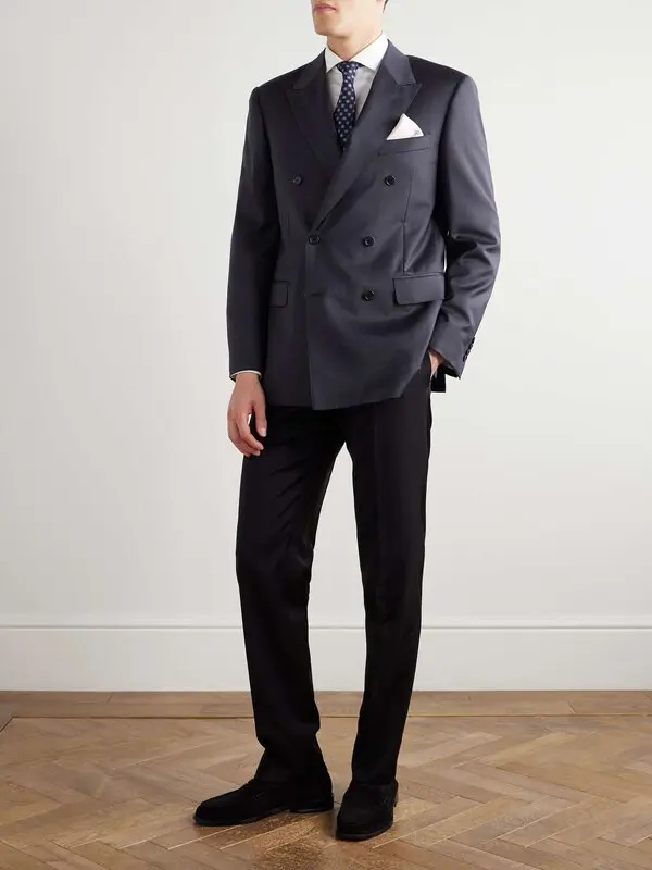 Canali Double-breasted Super 130s Wool Suit Jacket - Navy