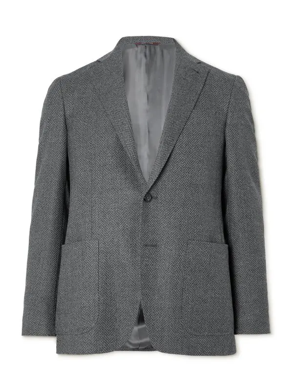 Canali Herringbone Wool Blazer - Gray