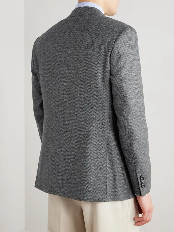 Canali Herringbone Wool Blazer - Gray