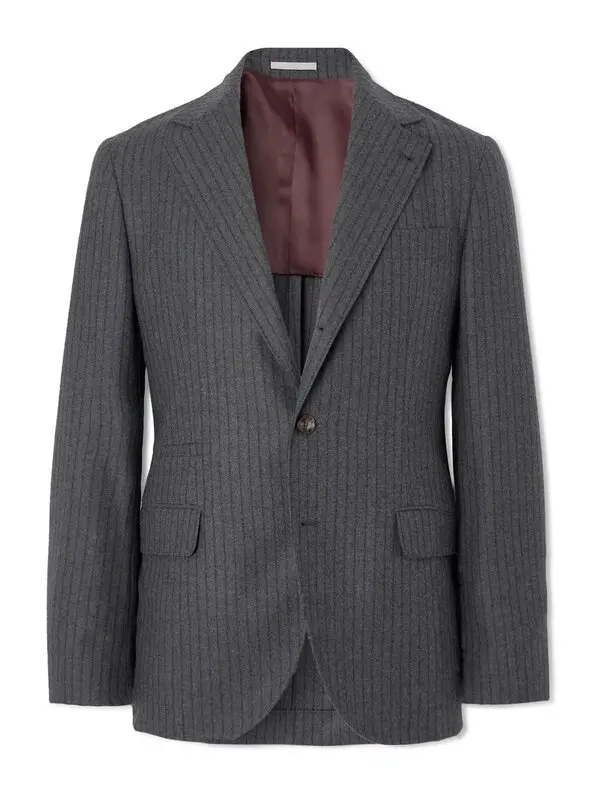 Brunello Cucinelli Slim-fit Pinstriped Wool-felt Suit Jacket - Gray