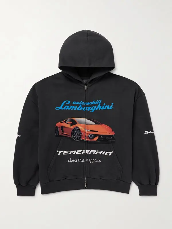 Balenciaga Lamborghini Printed Cotton-jersey Zip-up Hoodie