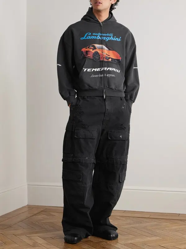 Balenciaga Lamborghini Printed Cotton-jersey Zip-up Hoodie