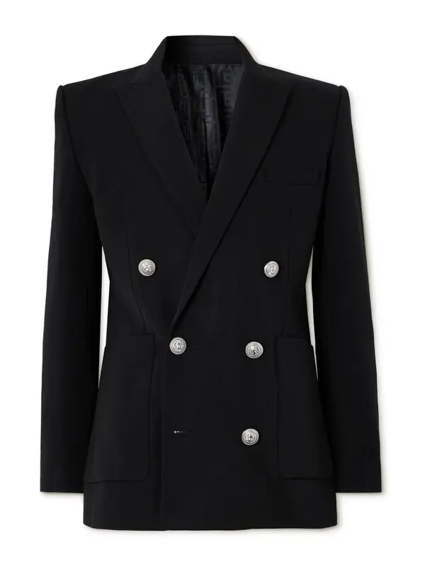 Balmain Double-breasted Grain De Poudre Wool Blazer - Black