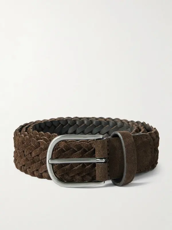 Anderson's 3.5cm Woven Suede Belt - Brown
