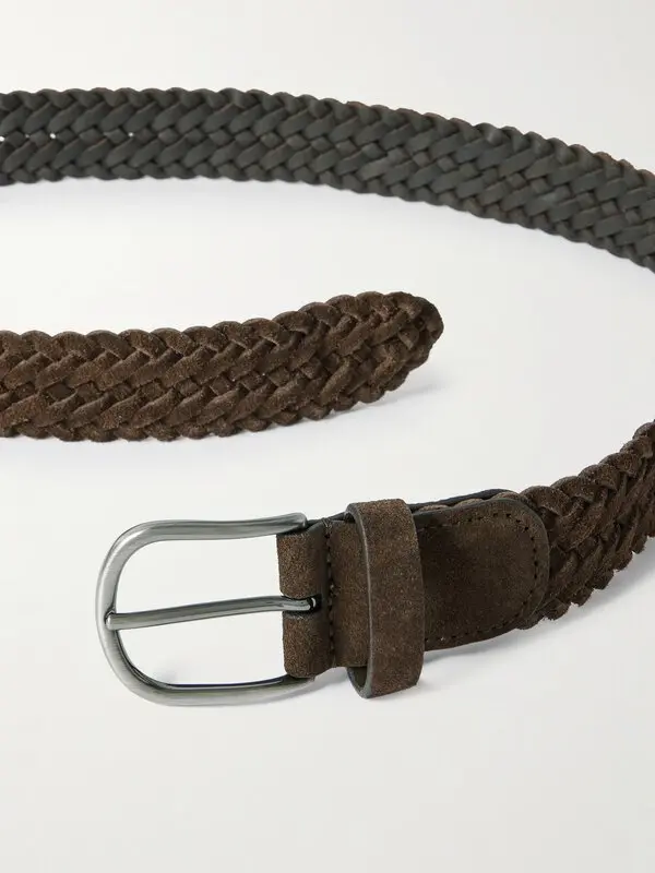 Anderson's 3.5cm Woven Suede Belt - Brown
