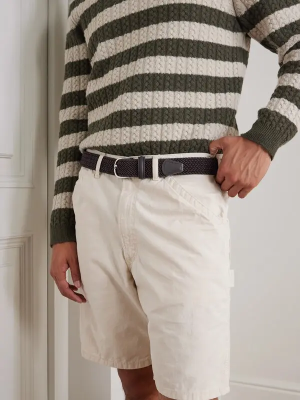 Anderson's 3.5cm Leather-trimmed Woven Elastic Belt