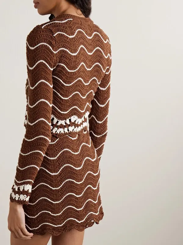 Cara Cara Jolene Scalloped Striped Cotton Cardigan