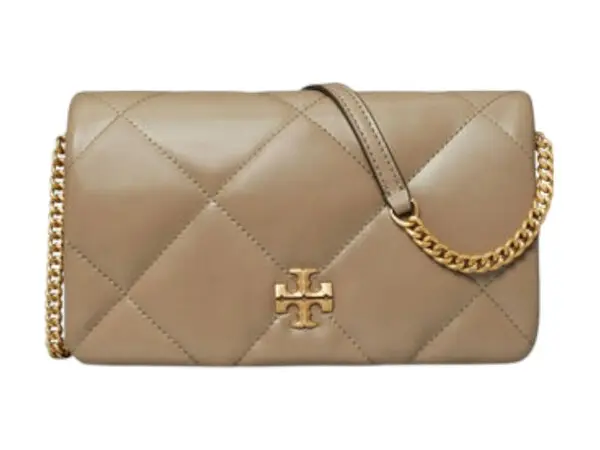 Tory Burch Kira Diamond Quilt Chain Wallet - Taupe Oak