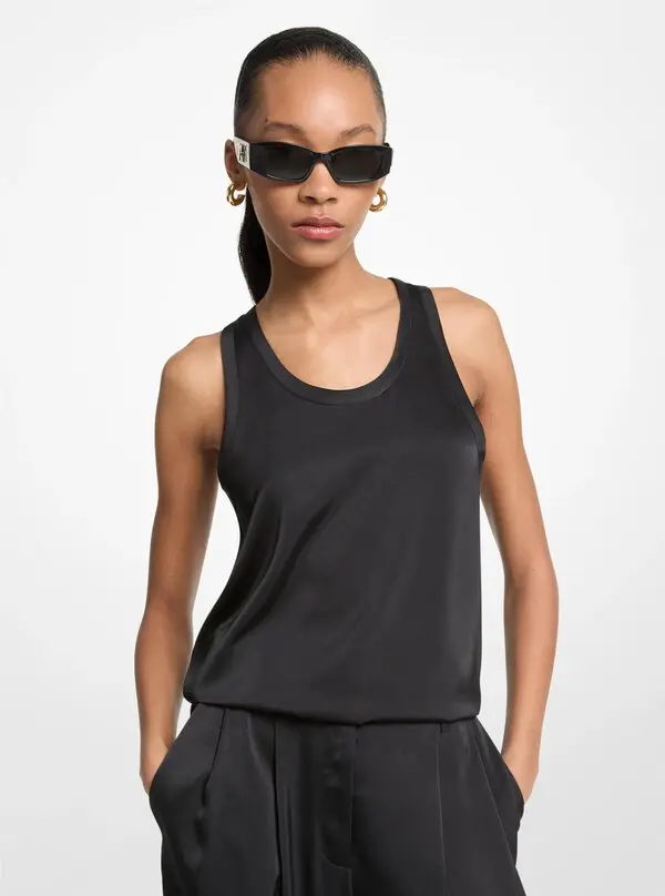 Michael Kors Satin Racerback Tank Top - Black