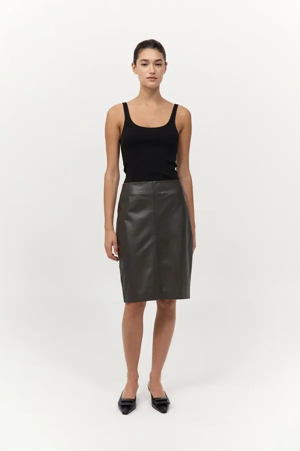 ST. AGNI Leather Pencil Skirt - Khaki