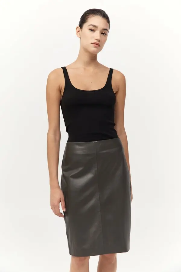 ST. AGNI Leather Pencil Skirt - Khaki