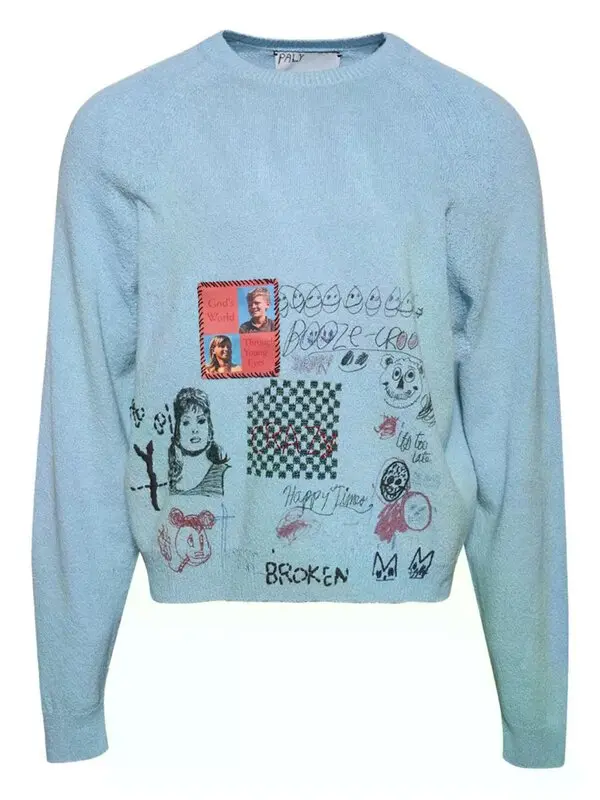 PALY Graphic Print Crew Neck Sweater - Blue