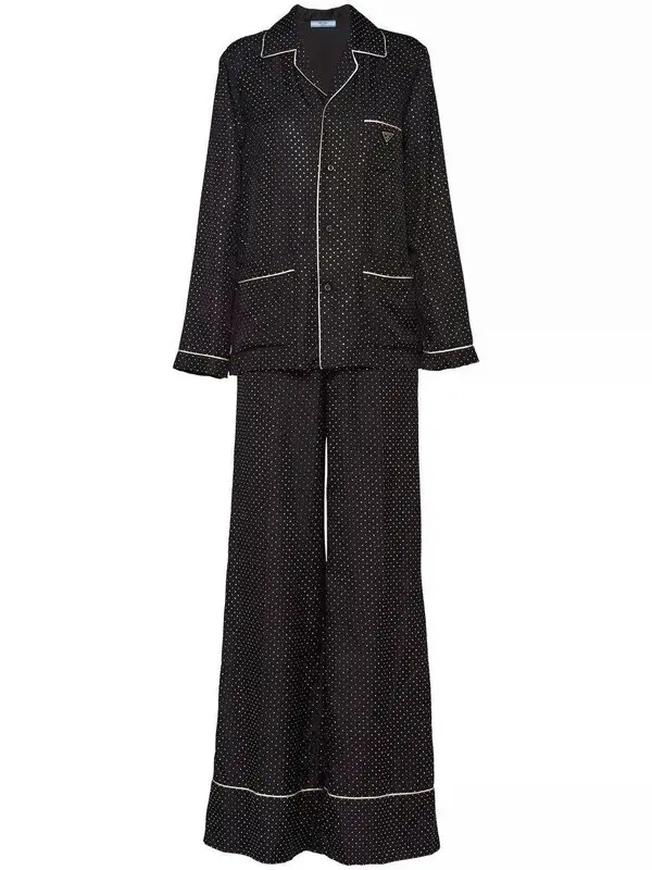 Prada Embroidered Twill Pajamas - Black