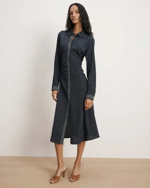 Veronica Beard Lex Stretch Silk Midi Shirtdress