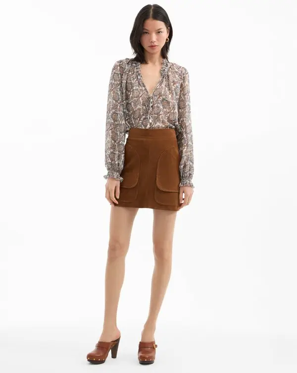 Veronica Beard Norwood Suede Mini Skirt - Whisky