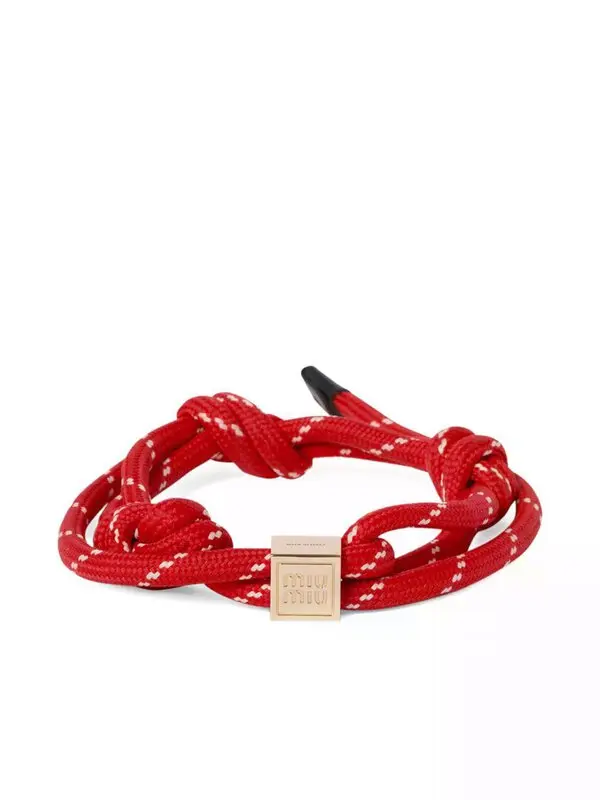 Miu Miu Cord Bracelet With Engraved Logo Detail - Gold