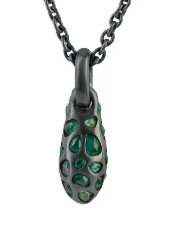 PARTS OF FOUR Emerald-pavé Teardrop Pendant Necklace - Black