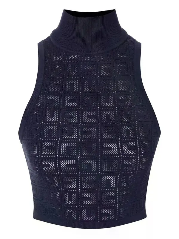 Elisabetta Franchi Logo Mesh High Neck Cropped Top