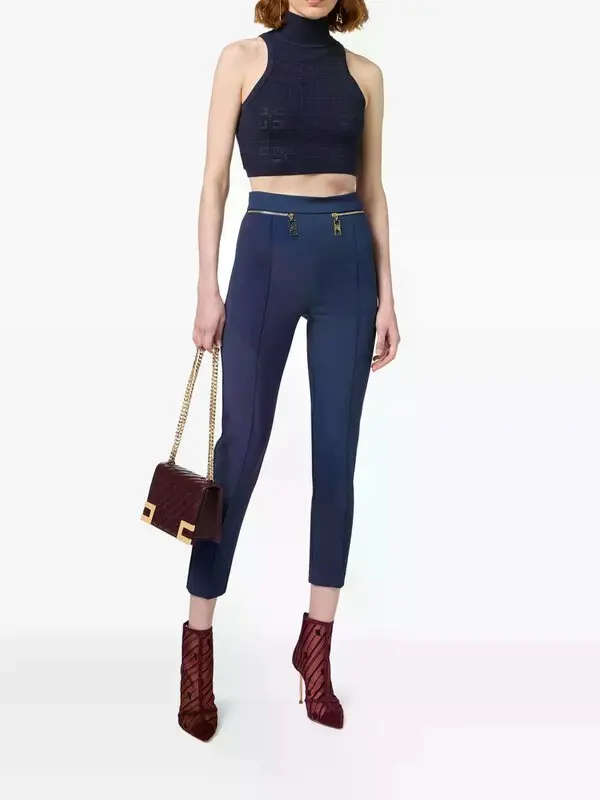 Elisabetta Franchi Logo Mesh High Neck Cropped Top