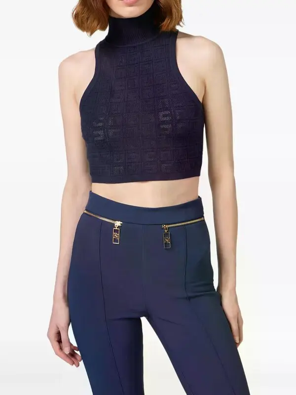 Elisabetta Franchi Logo Mesh High Neck Cropped Top