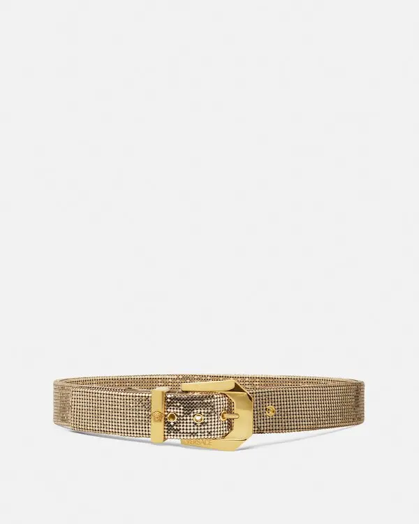 Versace Metal Mesh Belt With Medusa Heritage Buckle - Gold