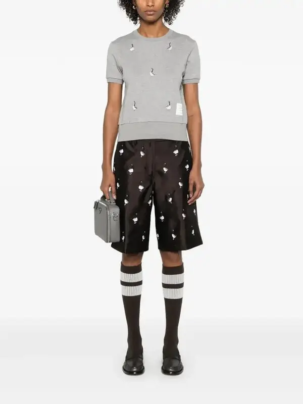 Thom Browne Geese-embroidered Cotton T-shirt