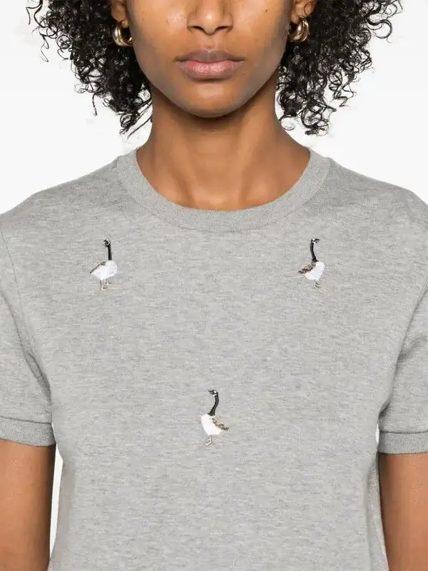 Thom Browne Geese-embroidered Cotton T-shirt