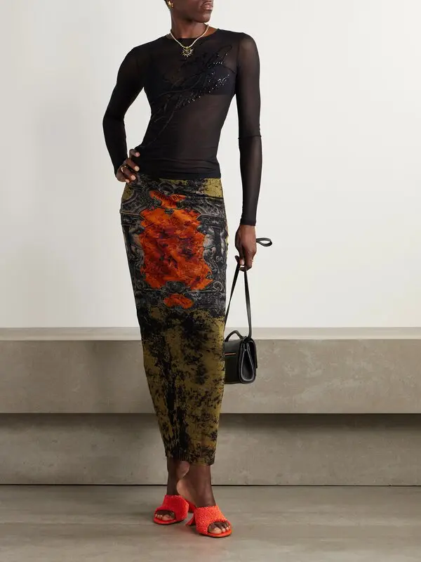 JEAN PAUL GAULTIER Printed Mesh Midi Skirt - Orange