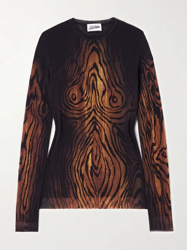 JEAN PAUL GAULTIER Printed Mesh T-shirt - Brown