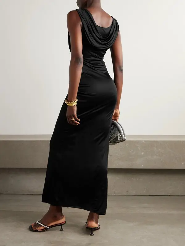 Versace Embellished Draped Stretch-jersey Gown - Black