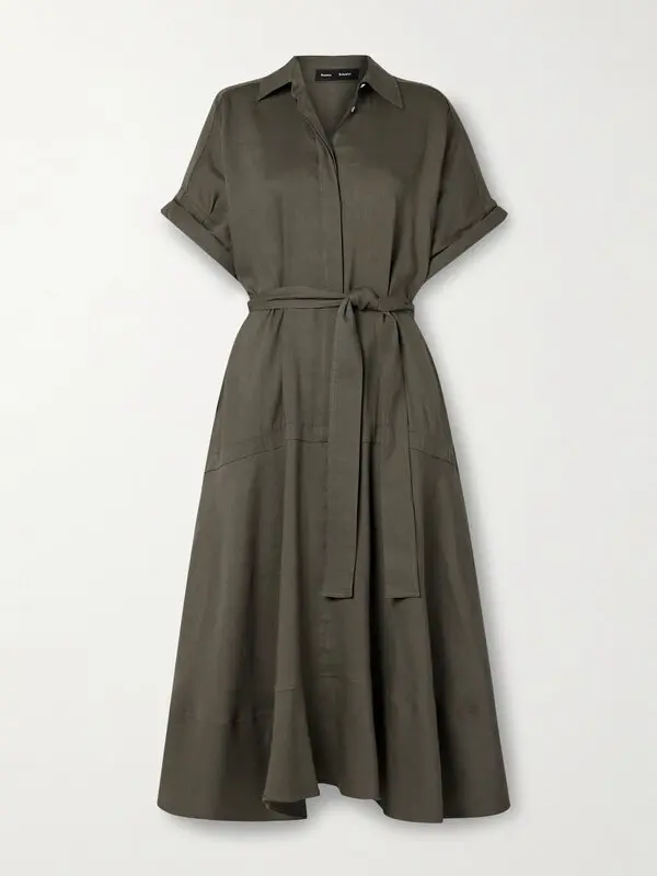 Proenza Schouler Scottie Belted Organic Linen-blend Midi Dress - Green