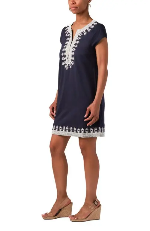Calypso St. Barth Cotton Tunic Dress With Embroidery - Navy/white