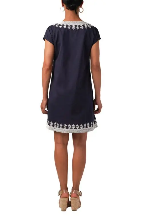 Calypso St. Barth Cotton Tunic Dress With Embroidery - Navy/white