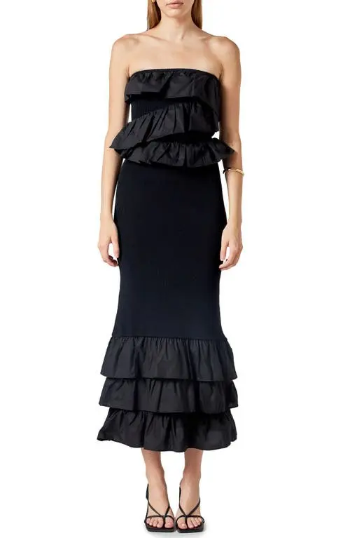 Endless Rose Strapless Ruffle-detail Maxi Dress - Black