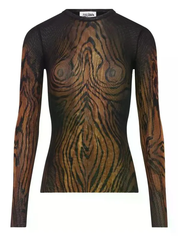 JEAN PAUL GAULTIER Wood-print Mesh Top - Black