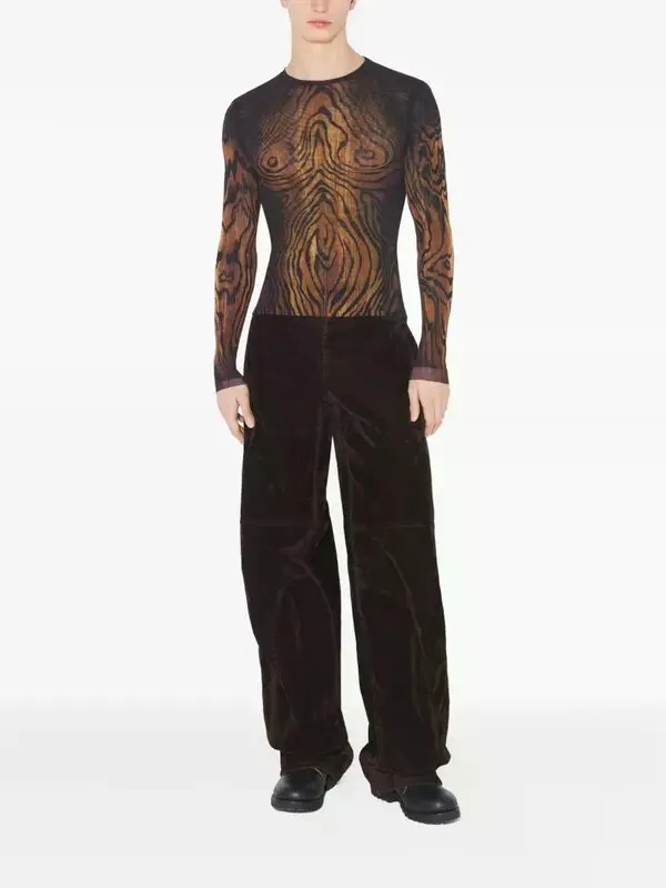 JEAN PAUL GAULTIER Wood-print Mesh Top - Black