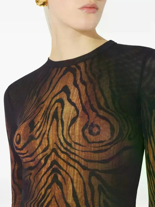 JEAN PAUL GAULTIER Wood-print Mesh Top - Black