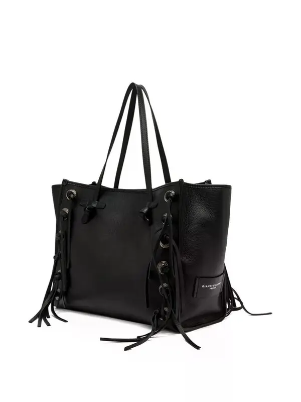 GIANNI CHIARINI Marcella Leather Tote Bag With Fringe Detail - Black