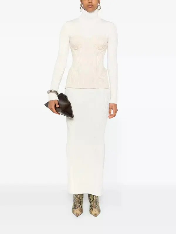 JEAN PAUL GAULTIER Ribbed-knit Corset Dress - Neutrals