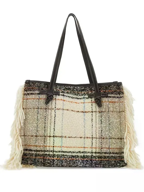 GIANNI CHIARINI Plaid Fringe Tote Bag - Neutrals