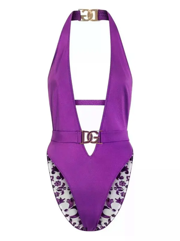 Dolce & Gabbana Logo-plaque Swimsuit - Purple