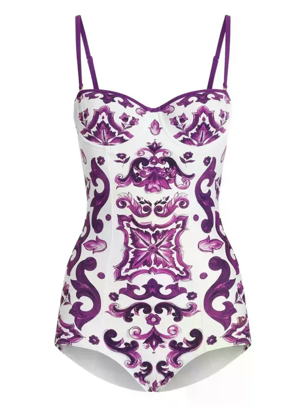 Dolce & Gabbana Graphic Print Swimsuit - White