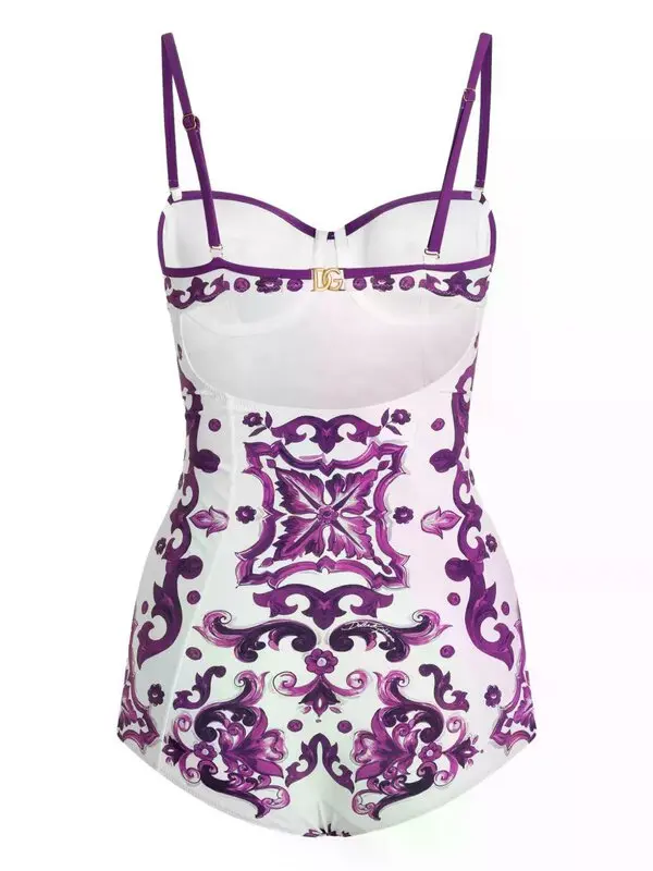 Dolce & Gabbana Maiolica-print Swimsuit - White