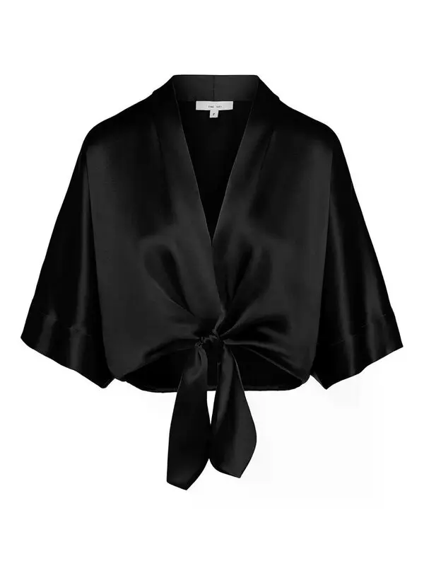 THE SEI Tie-front Satin Blouse