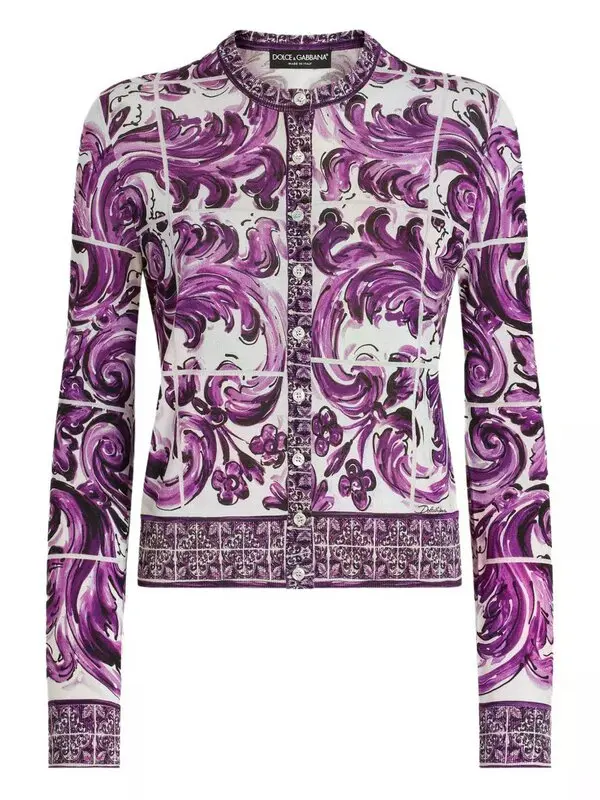 Dolce & Gabbana Majolica-print Silk Cardigan - White