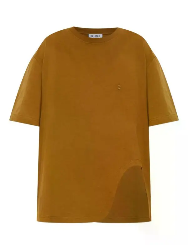Attico Embroidered T-shirt With Side Slit - Brown