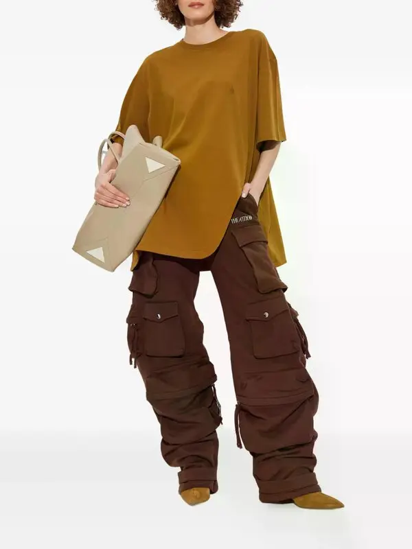 Attico Embroidered T-shirt With Side Slit - Brown