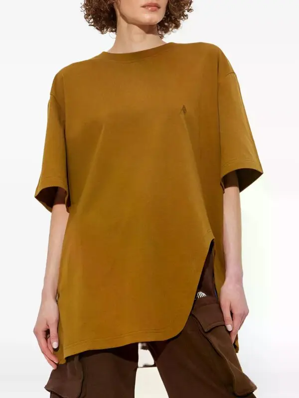 Attico Embroidered T-shirt With Side Slit - Brown