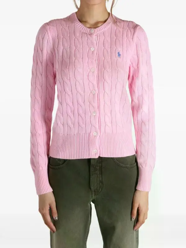 Polo Ralph Lauren Cable-knit Cotton Crewneck Cardigan - Pink