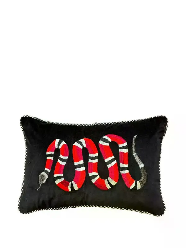 LES-OTTOMANS Snake-embroidered Decorative Cushion - Black